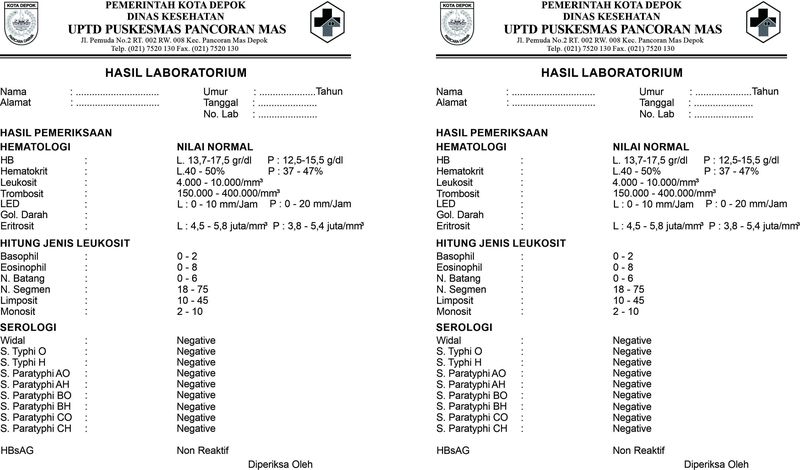 Custom Cetak Form 1/2 Folio Bahan Karbonise / Ncr / 2ply - Lab Hematologi