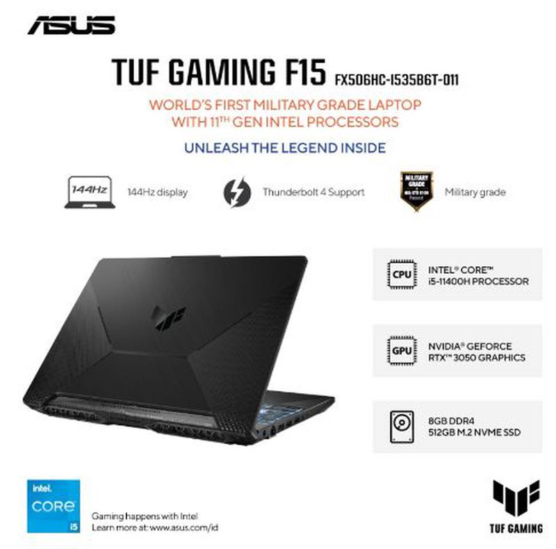 ASUS LAPTOP TUF GAMING F15 FX506HC - I5-11400H 8G 512G RTX 3050 144Hz ...