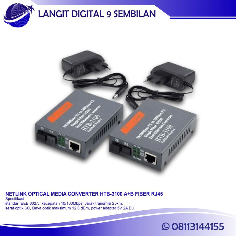 NETLINE OPTICAL MEDIA CONVERTER HTB-3100 A+B FIBER RJ45