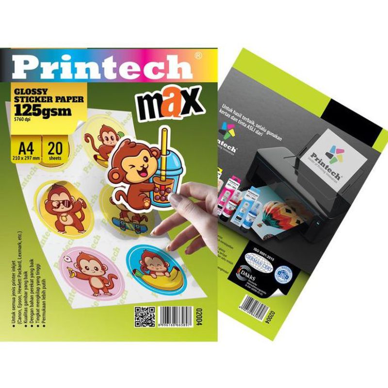 Kertas Sticker Glossy Sticker Paper Printech MAX A4 125gsm Stiker