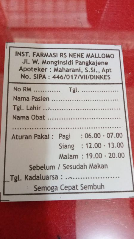 Etiket Obat Rawat Inap (Putih)