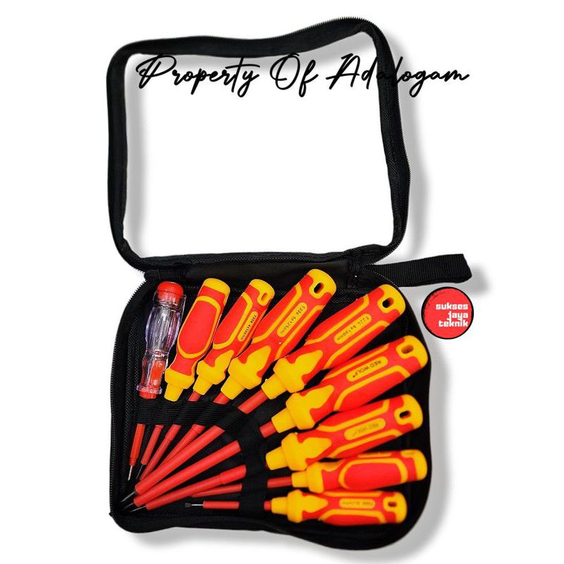 Obeng Listrik Set 9 Pcs 1000V Insulation Screwdriver Tespen