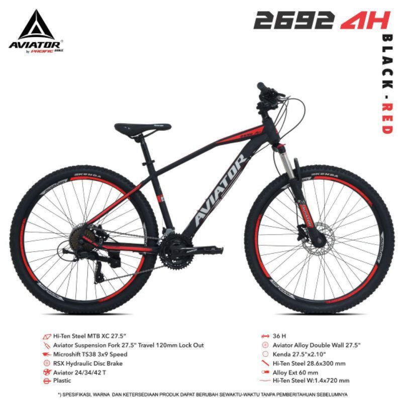 Sepeda gunung 27,5" AVIATOR 2692 AH REM HYDROLIC 27 SPEED