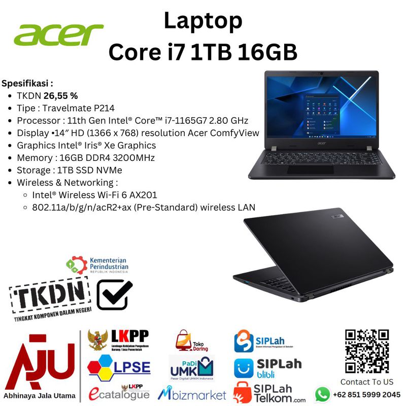 Acer Travelmate P214 Laptop Core i7 16GB 1TB SSD