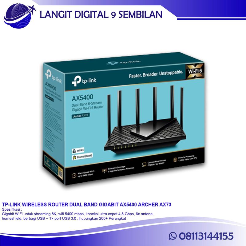 TP-LINK WIRELESS ROUTER DUAL BAND GIGABIT AX5400 ARCHER AX73