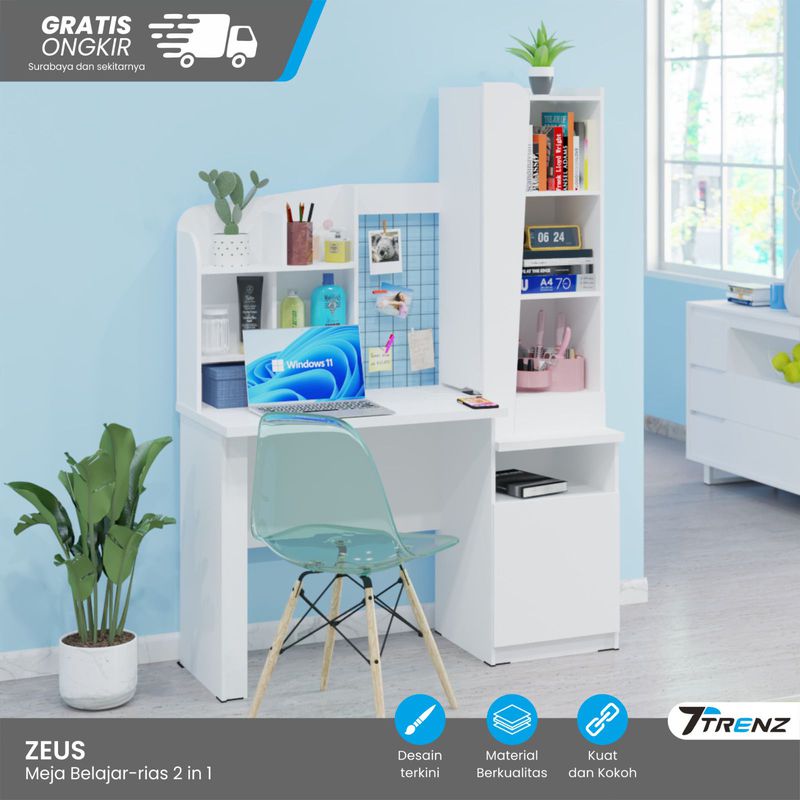 Trenz Furniture - Meja Belajar Meja Rias Led Lampu Meja Belajar Anak Ukuran Besar Zeus - Cokelat
