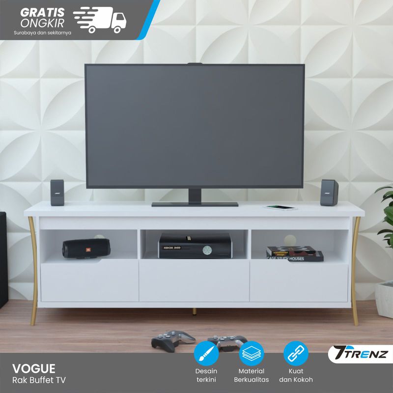 Trenz Furniture - Rak TV Minimalis Meja Buffet TV Kaki Besi Elegant Termurah Vogue - Cokelat Tua