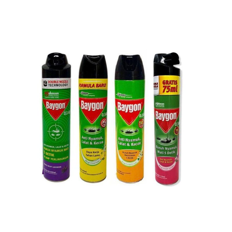 Baygon Spray Aerosol Obat Nyamuk Lalat Kecoa Semprot Kaleng Besar 600ml