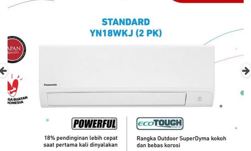 AC PANASONIC AC 2 PK Standar / AC Outdoor Plus Jasa Pemasangan