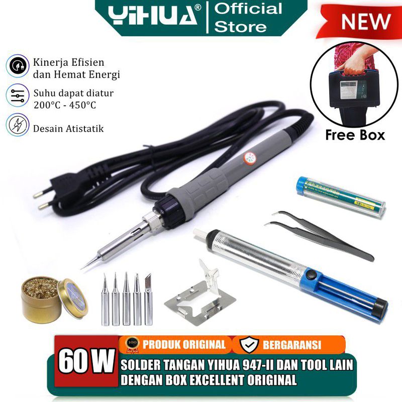 Yihua 947-II Tool Set Solder Tangan Listrik Penyedot Timah Pinset Box