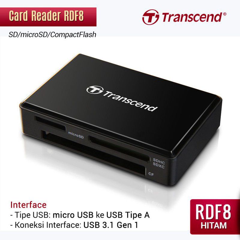 Transcend Card Reader RDF 8 USB 3.0 - Hitam