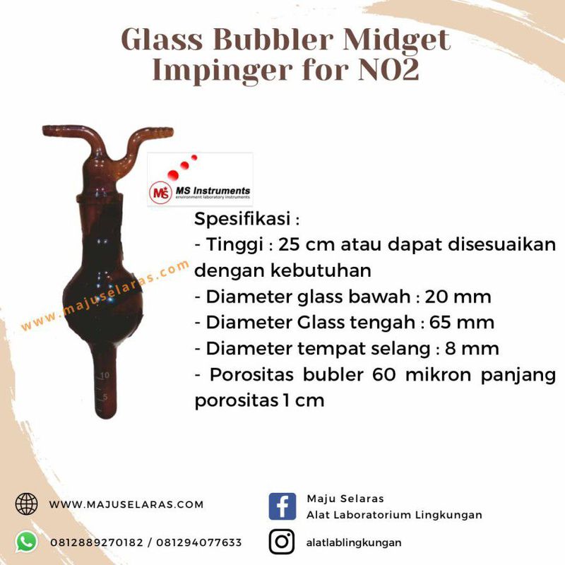 Glass Bubbler Midget Impinger NO2 por3 - glass pengambilan sample NO2 ...
