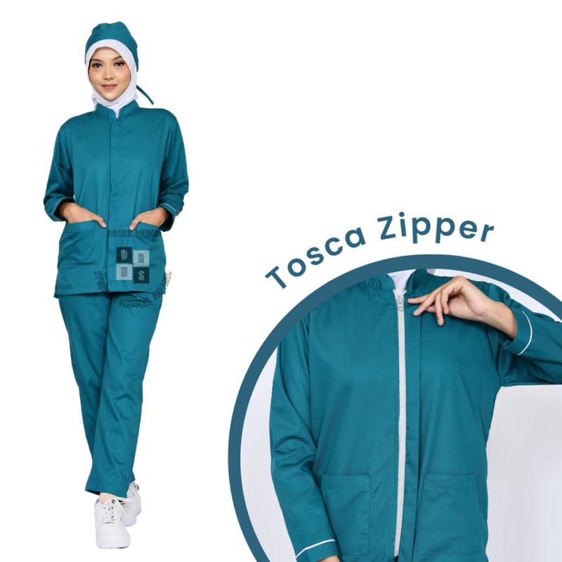 Baju Scrub Zipper Lengan Panjang