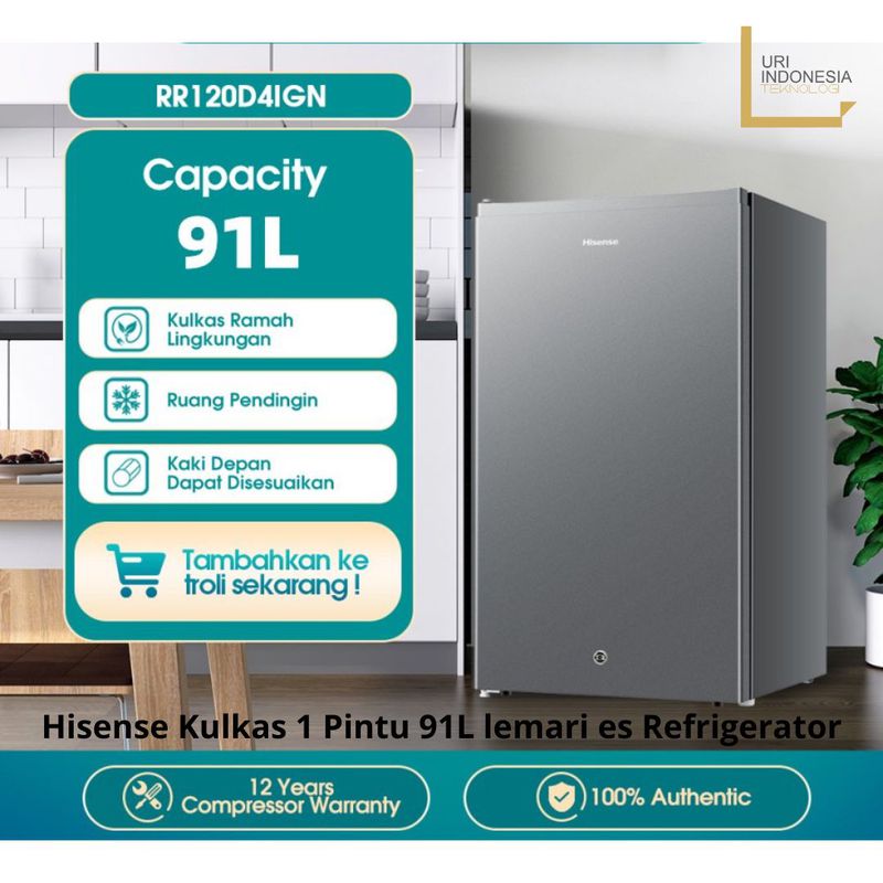 Hisense Kulkas 1 Pintu 91L lemari es Refrigerator RR120D4IGN Silver