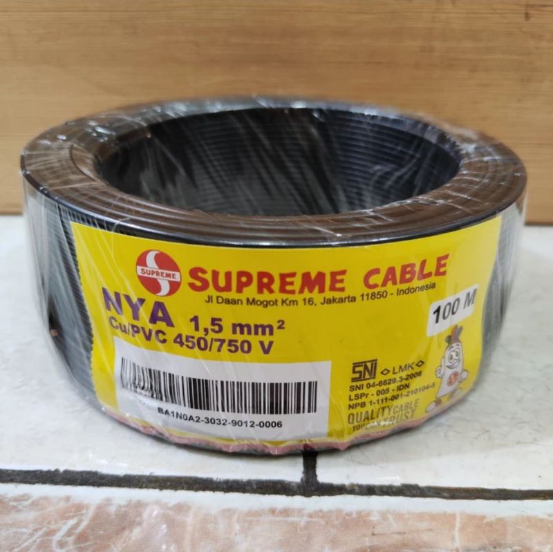 KABEL NYA, 1,5 mm2 WARNA HITAM Merk Supreme