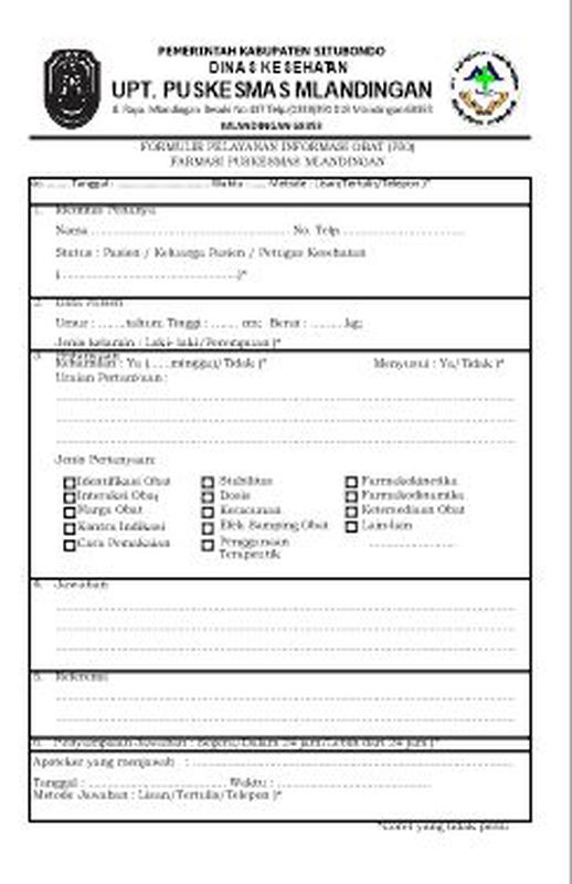 Form. Pelayanan Informasi Obat (PIO). Pkm Mlandingan