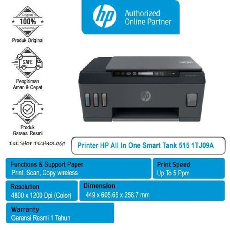 Printer HP Smart Tank 515 ( print, scan, copy, wifi )