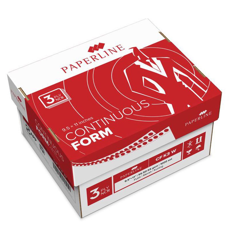 Kertas continous form 3ply full berwarna merk Paperline