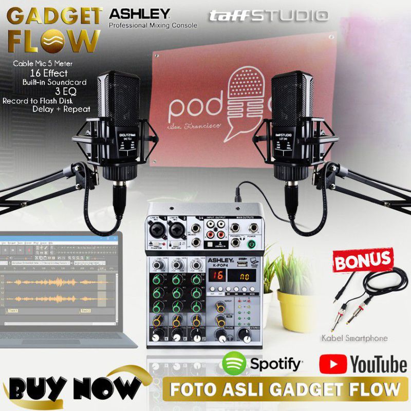 Paket Podcast Soundcard 4 Mic Mixer Ashley Samson