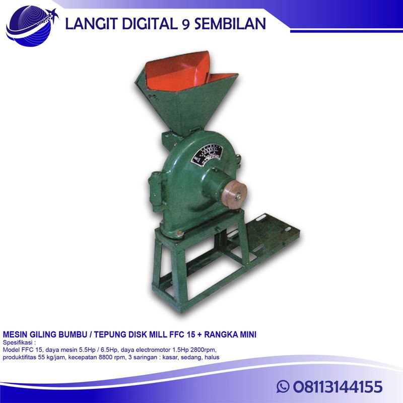 MESIN GILING BUMBU / TEPUNG DISK MILL FFC 15 + RANGKA MINI