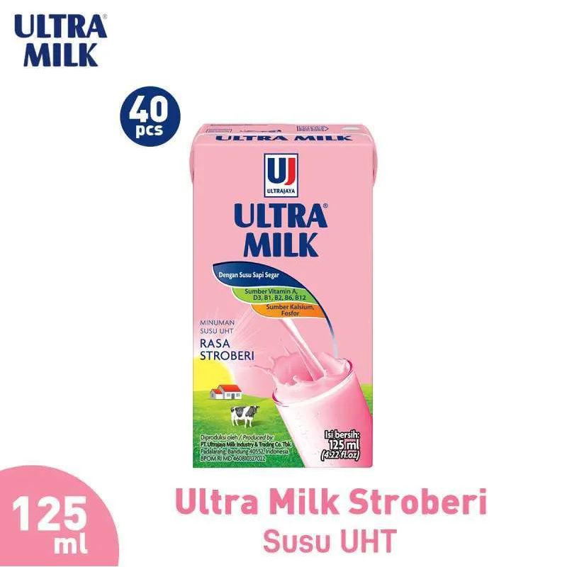 Ultra Milk Susu UHT Stroberi 125 ml @ Karton / 40 pcs