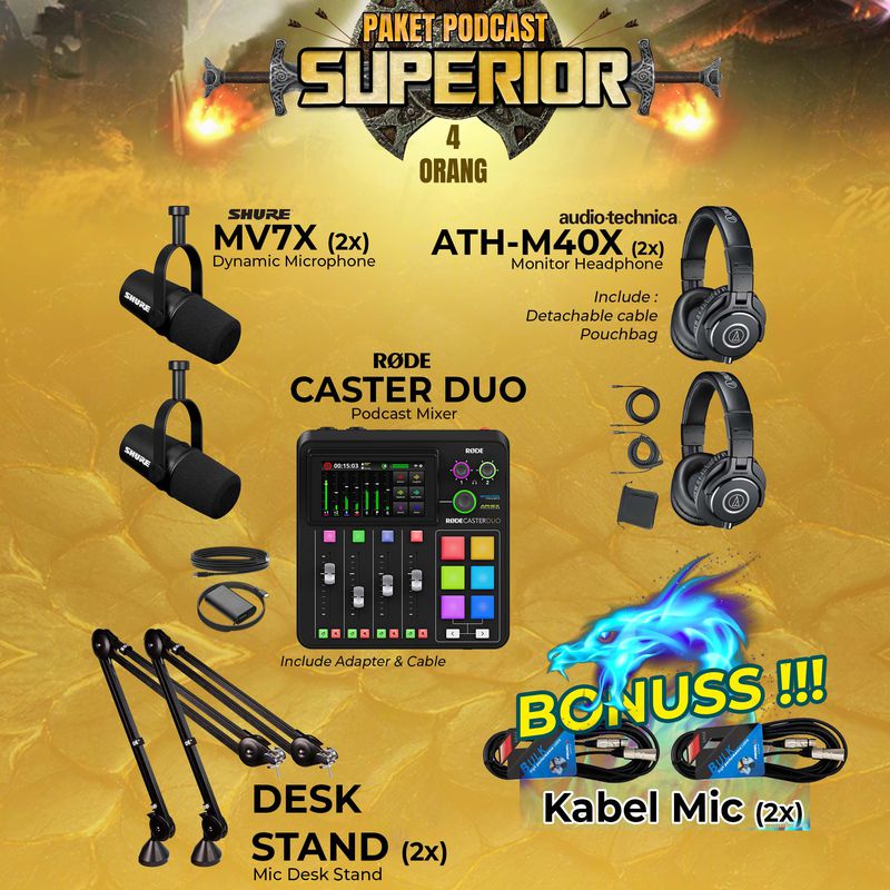 PAKET PODCAST SUPERIOR 2 ORANG - RODECASTER PRO 2 - SHURE MV7X - Full ...