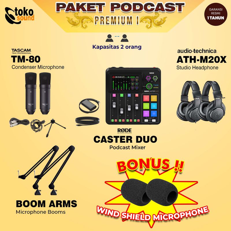 PAKET PODCAST PREMIUM 2 ORANG - Rodecaster Pro Duo - Tascam Microphone