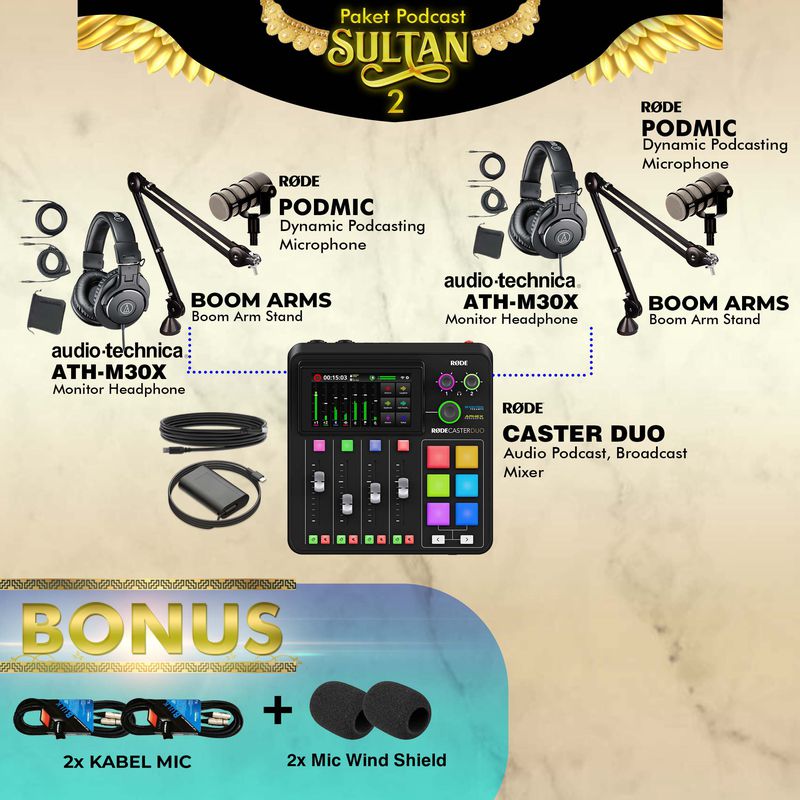 PAKET PODCAST SULTAN 2 ORANG - Rodecaster Pro Duo - Rode Podmic Mic ...