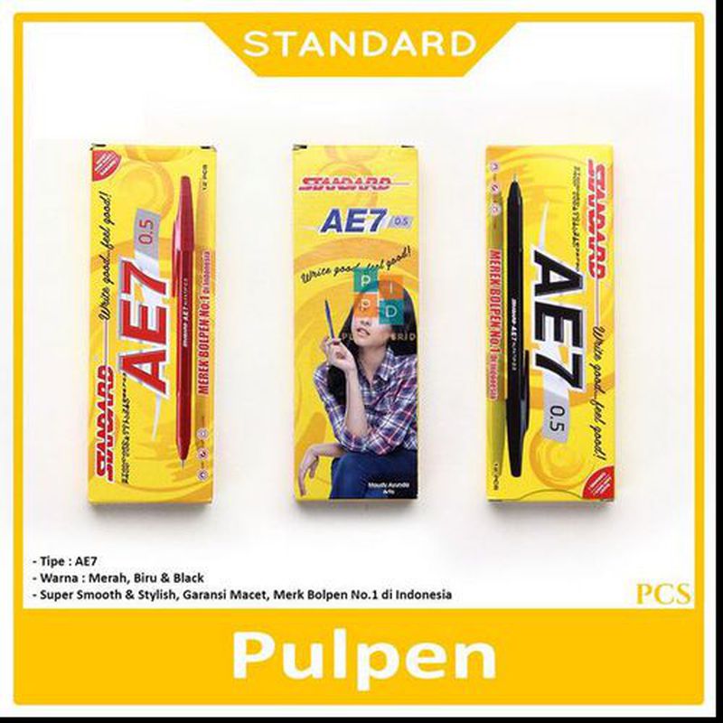 Pulpen Standard Bolpen Ball Point AE7 0.5mm Super Smooth - Lusin - Biru