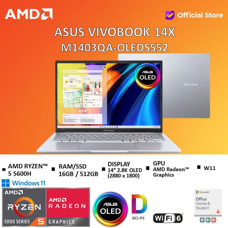 Asus Vivobook 14X OLED M1403QA RYZEN 5 5600H 8 GB 512SSD - Biru Tua