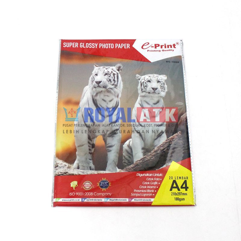 KERTAS E-PRINT GLOSSY A4-180GSM (ALUMINIUM PACK) 1802206000964
