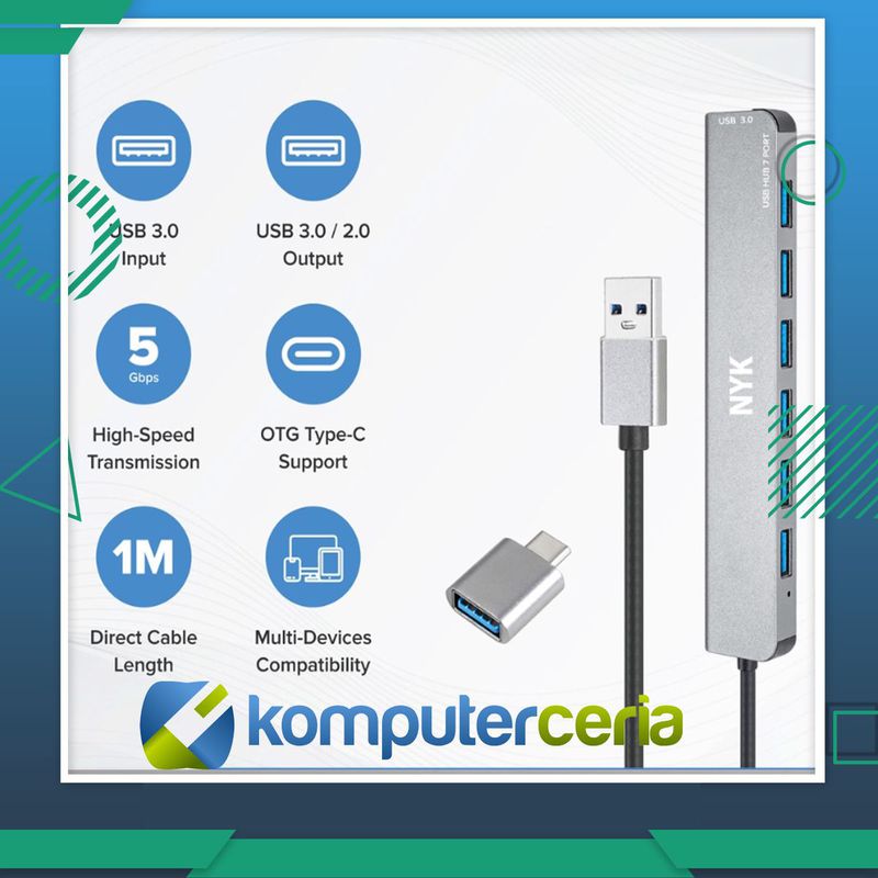 USB HUB 3.0 NYK 7 Port Cable 1M OTG Type C USB HUB 3.0 NYK 7 Port Cable 1M OTG Type C
