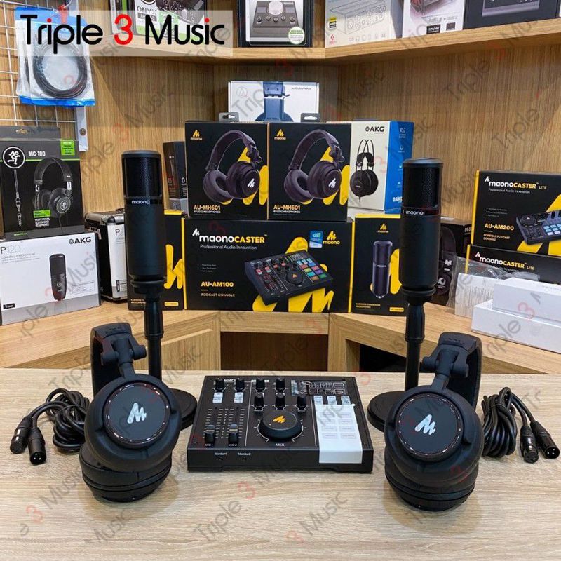 Maonocaster Dual Bundle AM100 paket podcast with 2 mic dan headphone