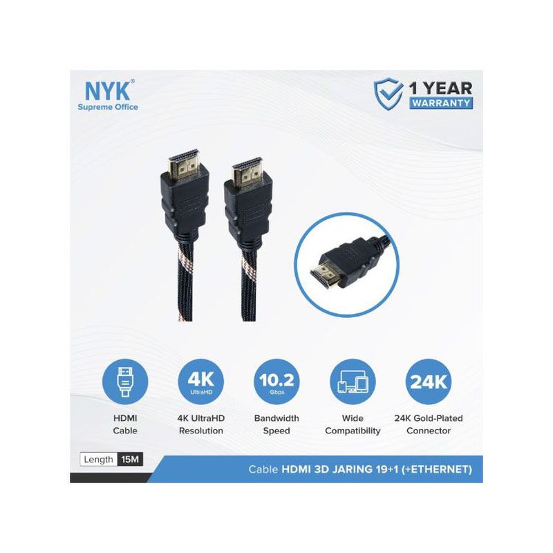 NYK Kabel HDMI 15 Meter 3D Support 4k 19+1 Ethernet