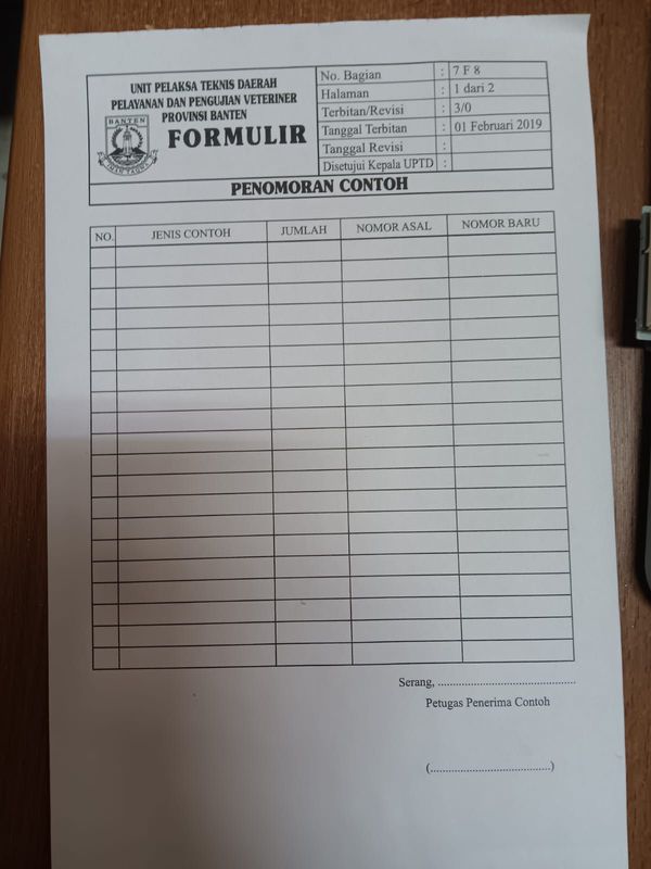 Formulir Pengambilan Contoh Aktif Servis