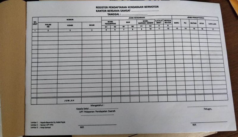 Buku Register Pendaftaran Kendaraan Bermotor
