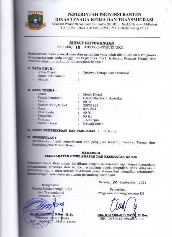 jasa izin sertifikasi riksa uji dan jasa inspeksi geset dan motor ...