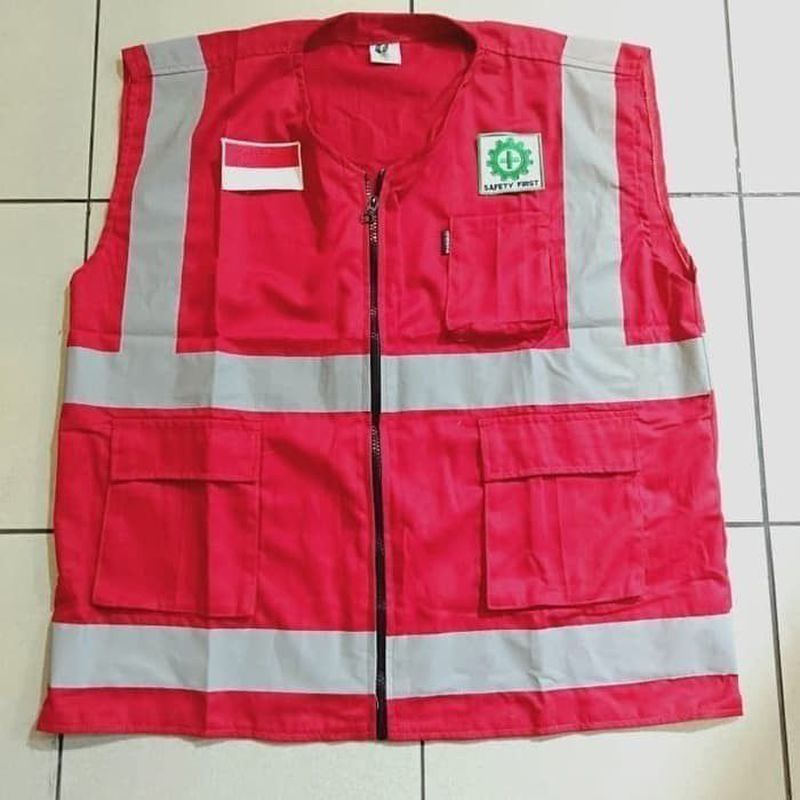 Rompi safety Bahan Drill merah