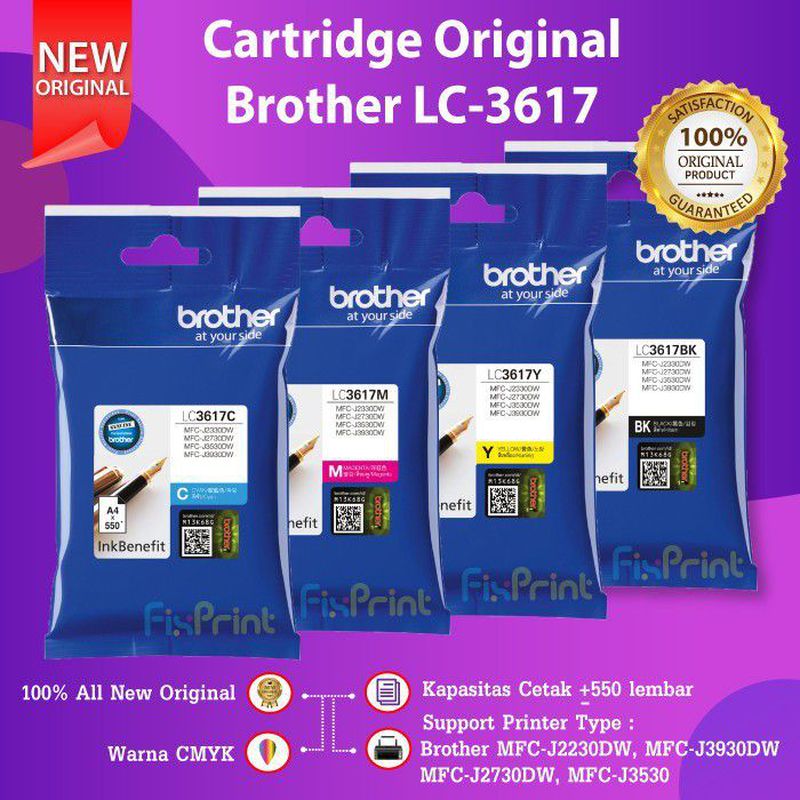 Tinta Brother LC-3617 Colour Original - C/M/Y/BK - Kuning