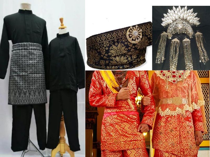 Bahan Pakaian Melayu Lengkap (Tanjak. Songket, Kerudung) - Hijau