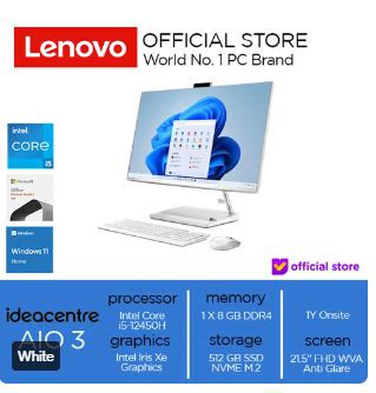 Lenovo IdeaCentre AIO 3 22IAP7 Core i5-12450H 8GB 512GB SSD W11+OHS - 8GB