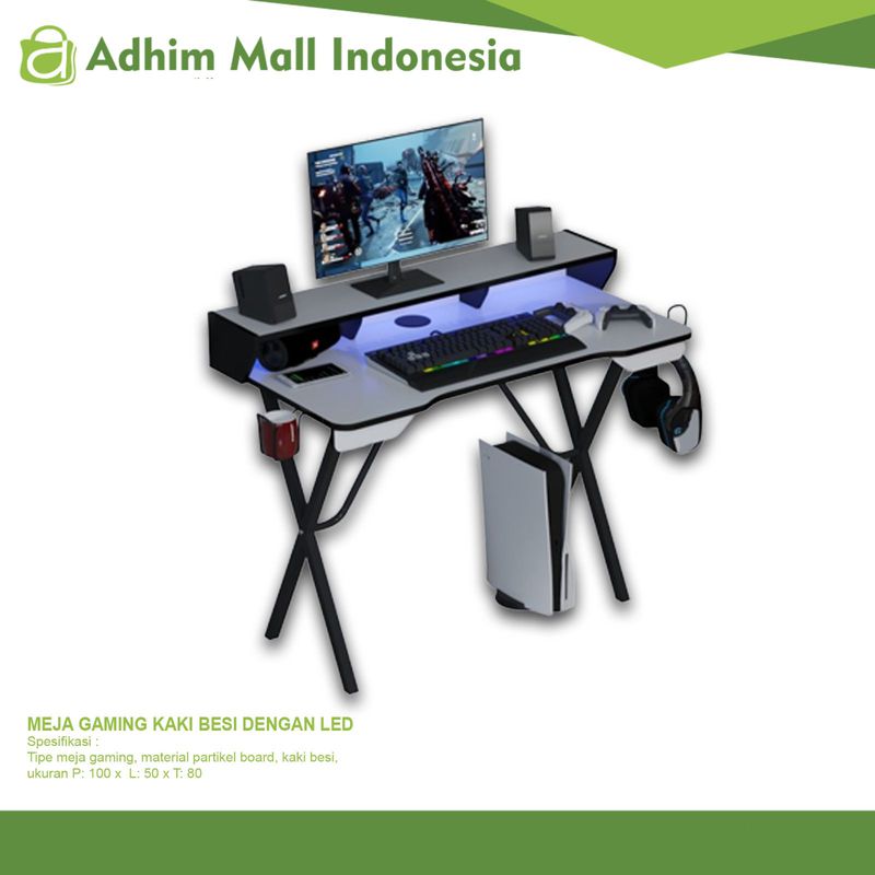 MEJA GAMING KAKI BESI DENGAN LED