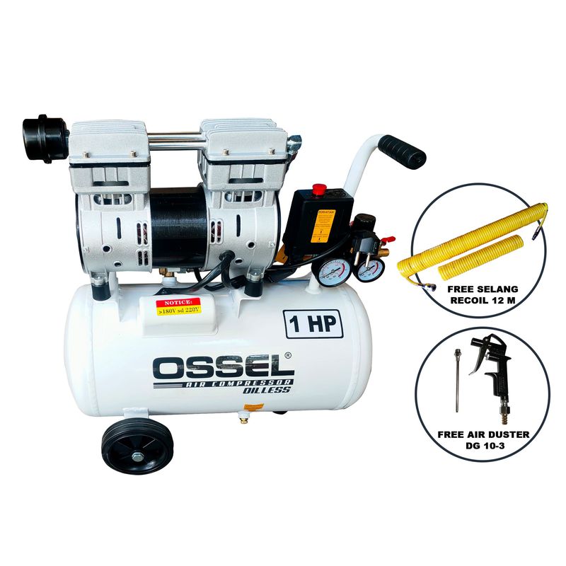 OSSEL Kompresor Oilless Tanpa Oli 1 HP 25 Liter OC100-24 Kompresor 1HP