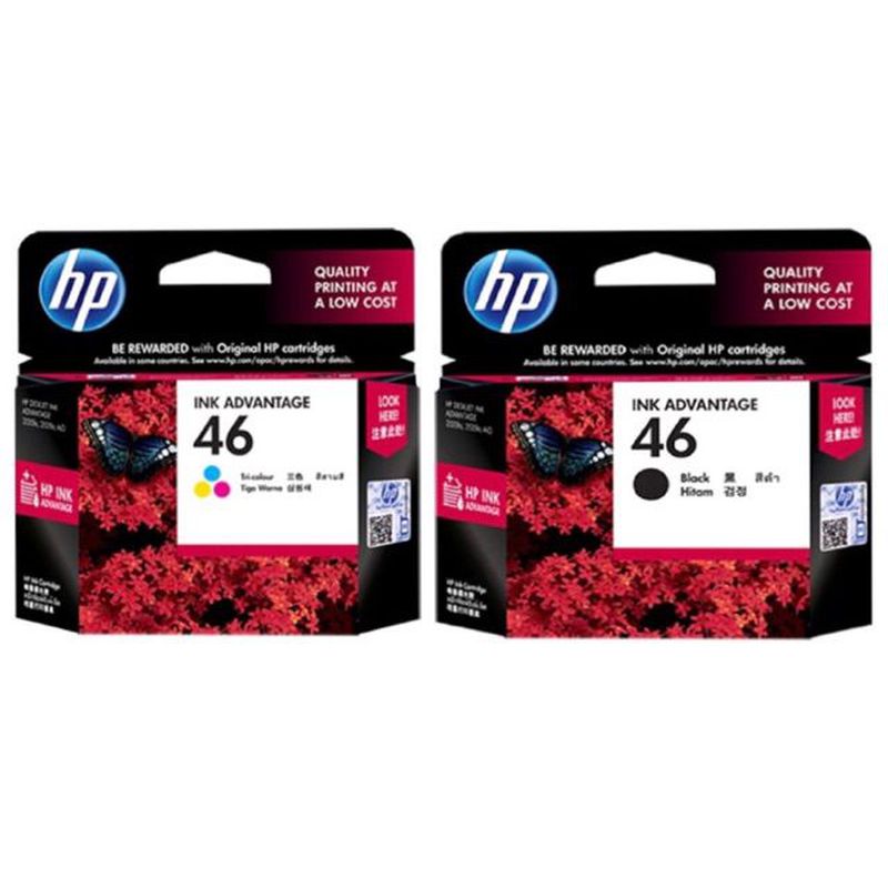 HP 46 Black & 46 Tri-Color Original Ink / Tinta Advantage Cartridge ...