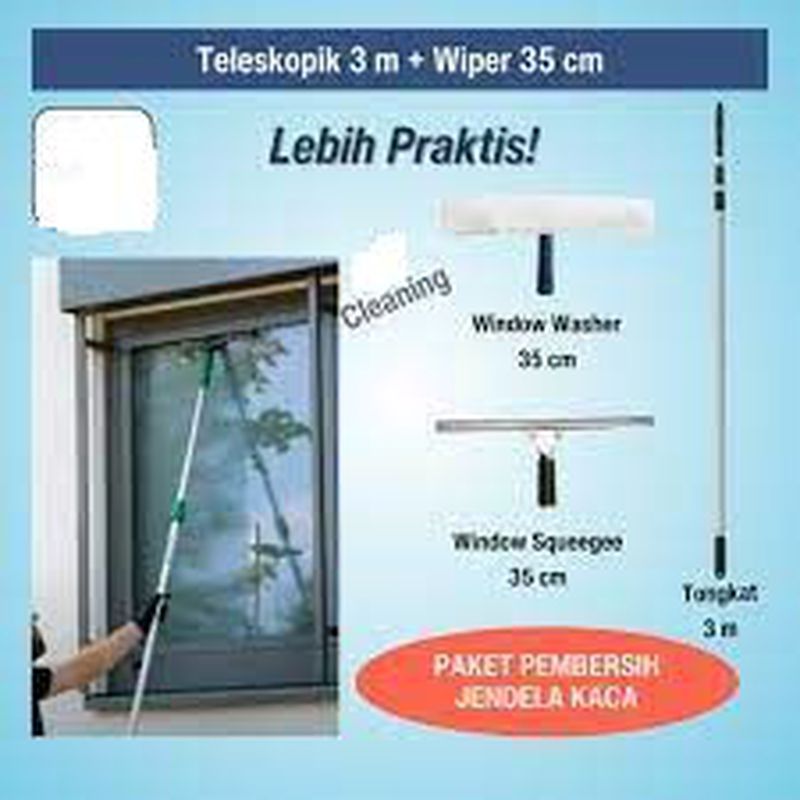 Alat pel stick 3 meter dan wiper kain kaca 35 cm