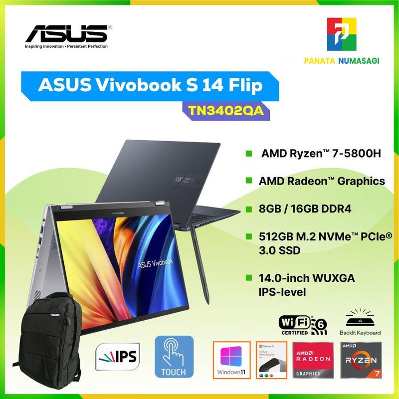 ASUS VIVOBOOK S14 Flip TN3402QA RYZEN 7-5800H 16GB 512GB TOUCH OHS W11 ...