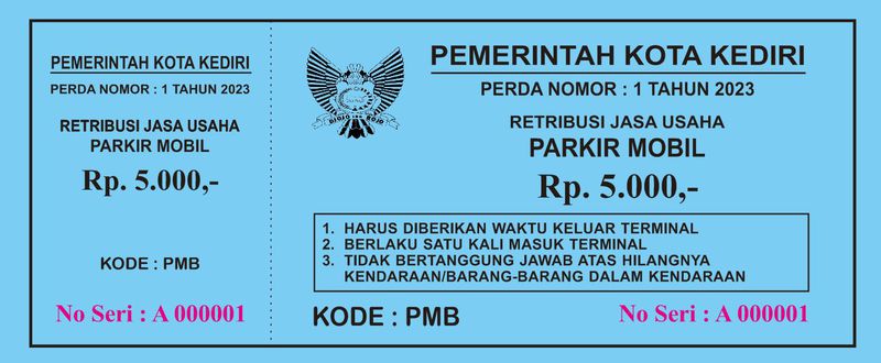 KARCIS RETRIBUSI PARKIR MOBIL (PMB)