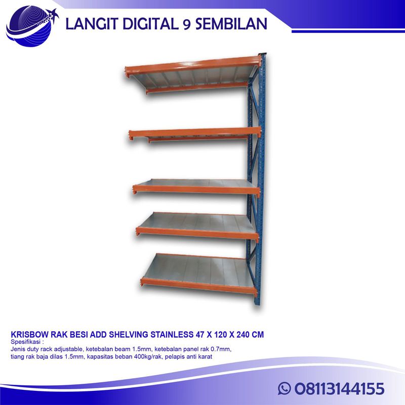 KRISBOW RAK BESI ADD SHELVING STAINLESS 47 X 120 X 240 CM
