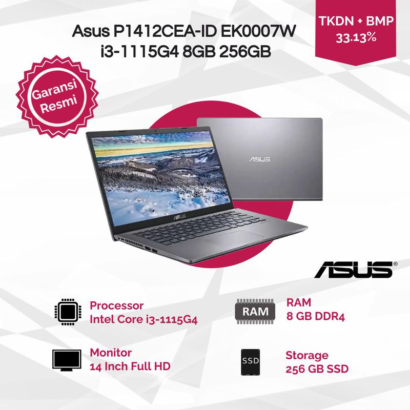 Laptop Asus ExpertBook P1412CEA_ID-EK0007W i3 8GB 256GB - TKDN RESMI