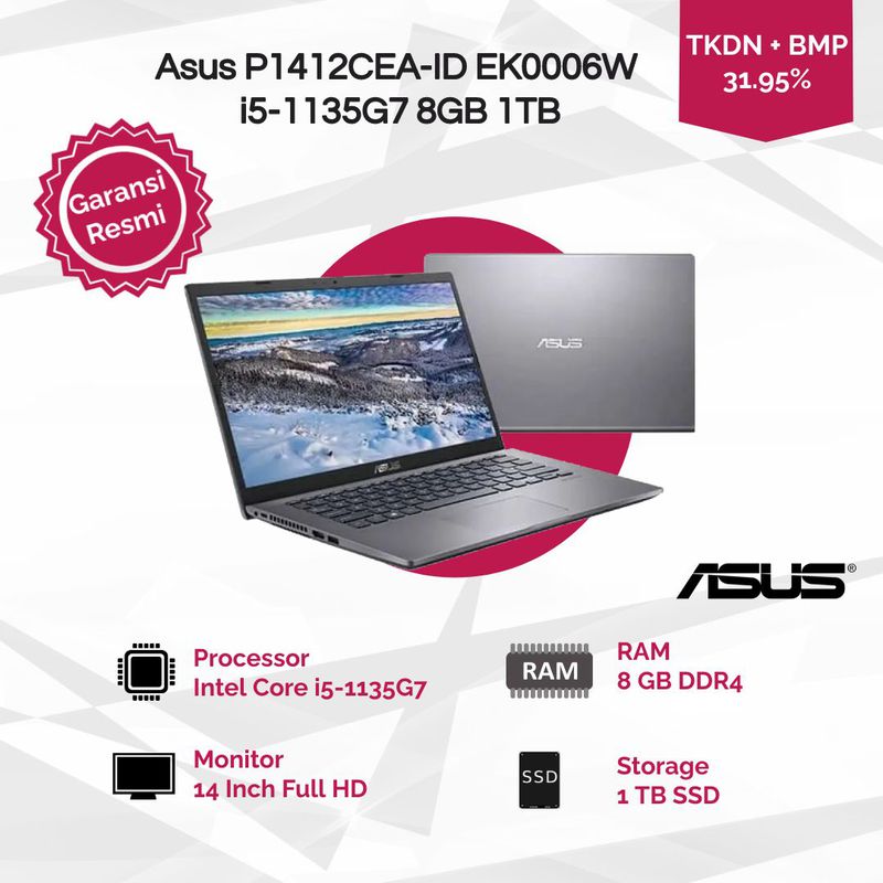 Laptop Asus ExpertBook P1412CEA_ID-EK0006W i5 8GB 1TB - TKDN RESMI